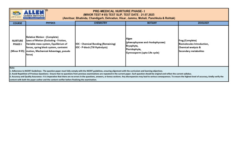 Pre-Medical Nurture Phase-I Test 05 | PDF | Physical Sciences