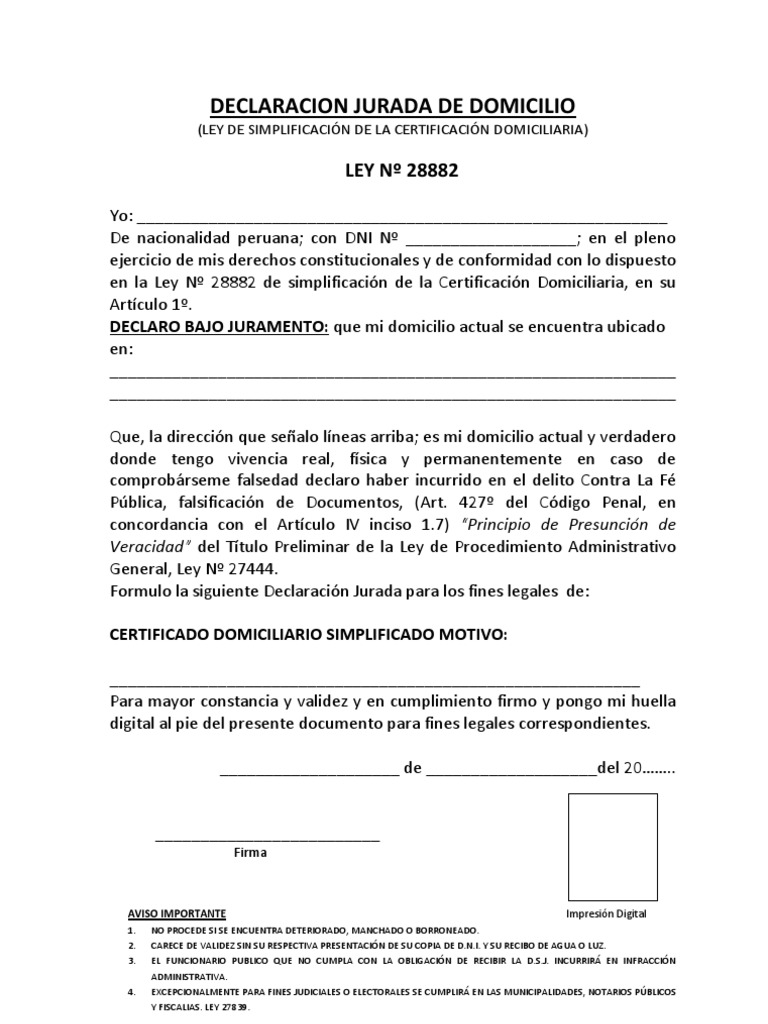 Declaracion Jurada Domicilio | PDF
