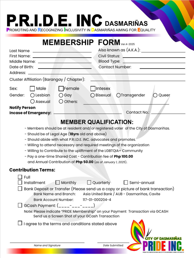 P.R.I.D.E. INC. Membership Form | PDF