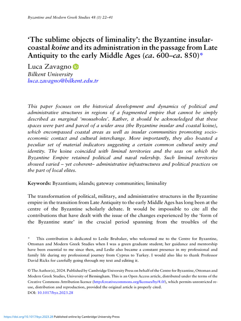 L. Zavagno - 'The Sublime Objects of Liminality'. The Byzantine Insular ...