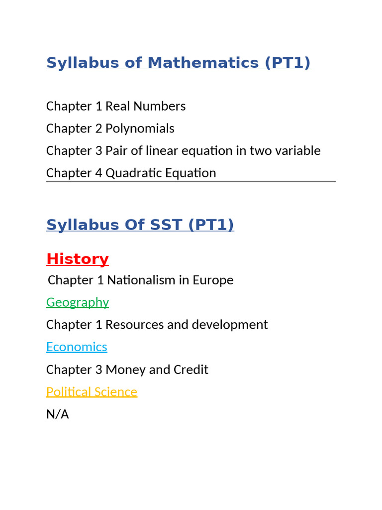 Math and SST Syllabus Overview | PDF