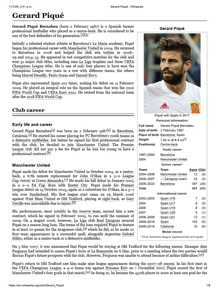 Gerard Piqué: Career Overview and Stats | PDF | Fc Barcelona ...