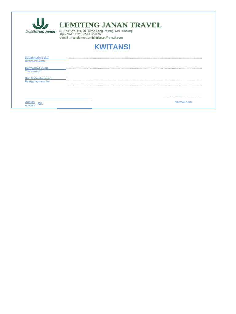 Endit Travel Contoh Kwitansi Travel | PDF