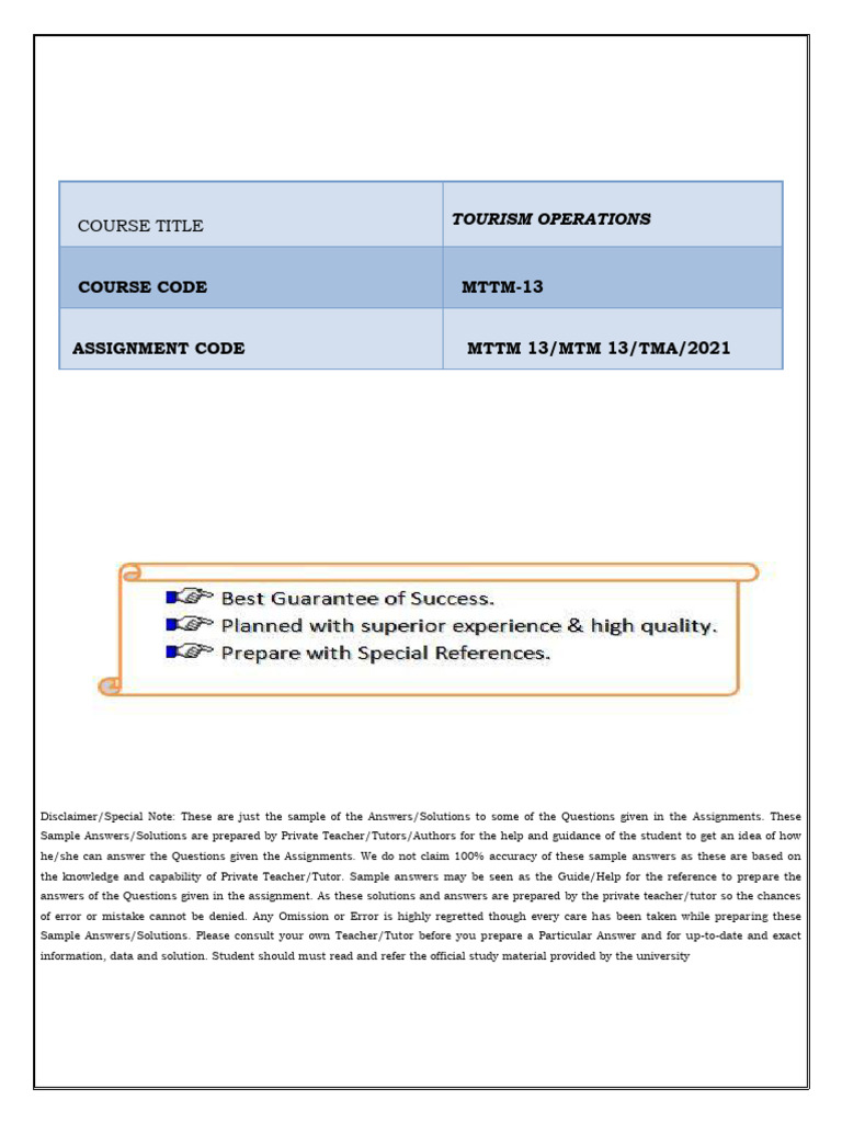 Sample Answers for Tourism Assignments | PDF | Resort | Motel