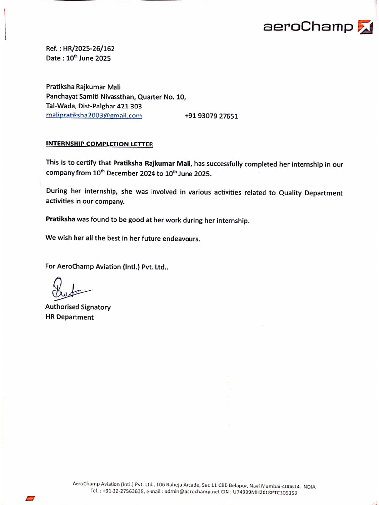 Internship Letter | PDF
