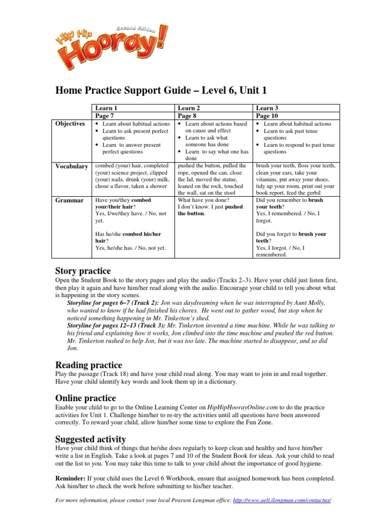 Home Practice Support Guide - Level 6, Unit 1 | PDF | Educational Technology | English Language