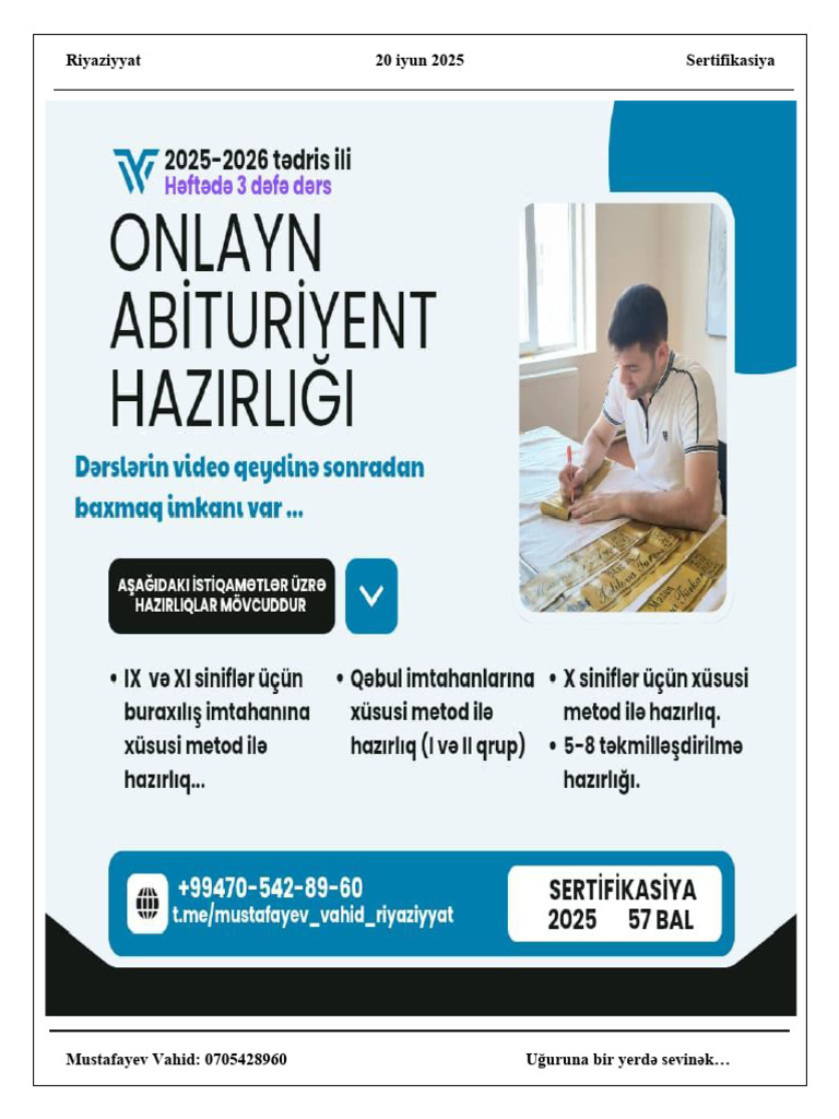 Riyaziyyat Sertifikasiya 20 Iyun 2025 (Yenilənmiş Versiya) | PDF