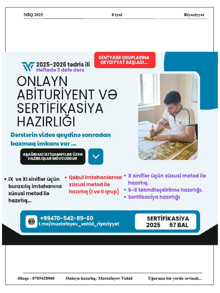 Miq 2025 Riyaziyyat Yeni Versiya + Cavablar | PDF