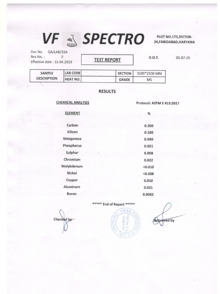 Ms Plate Test Report | PDF