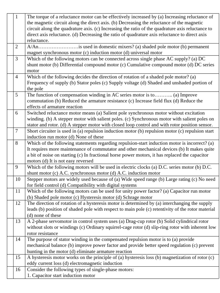 Question Single Phase Induction Motor. | PDF | Electric Motor | Mechanical Engineering