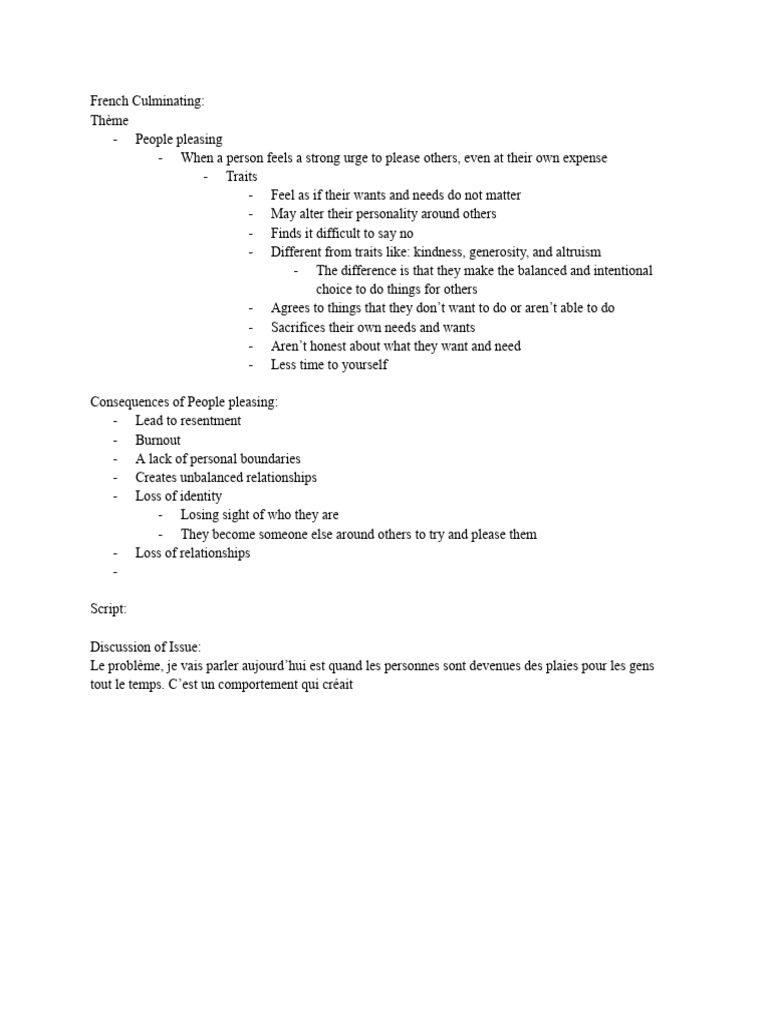 French Speaking Culminating | PDF | Psychology