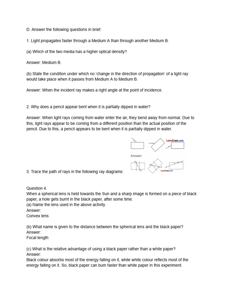 Light Refraction and Lens Properties | PDF | Electromagnetic Spectrum ...