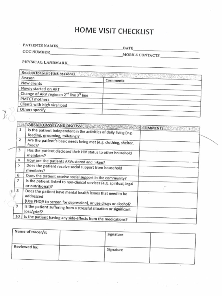Home Visit Check List Form | PDF