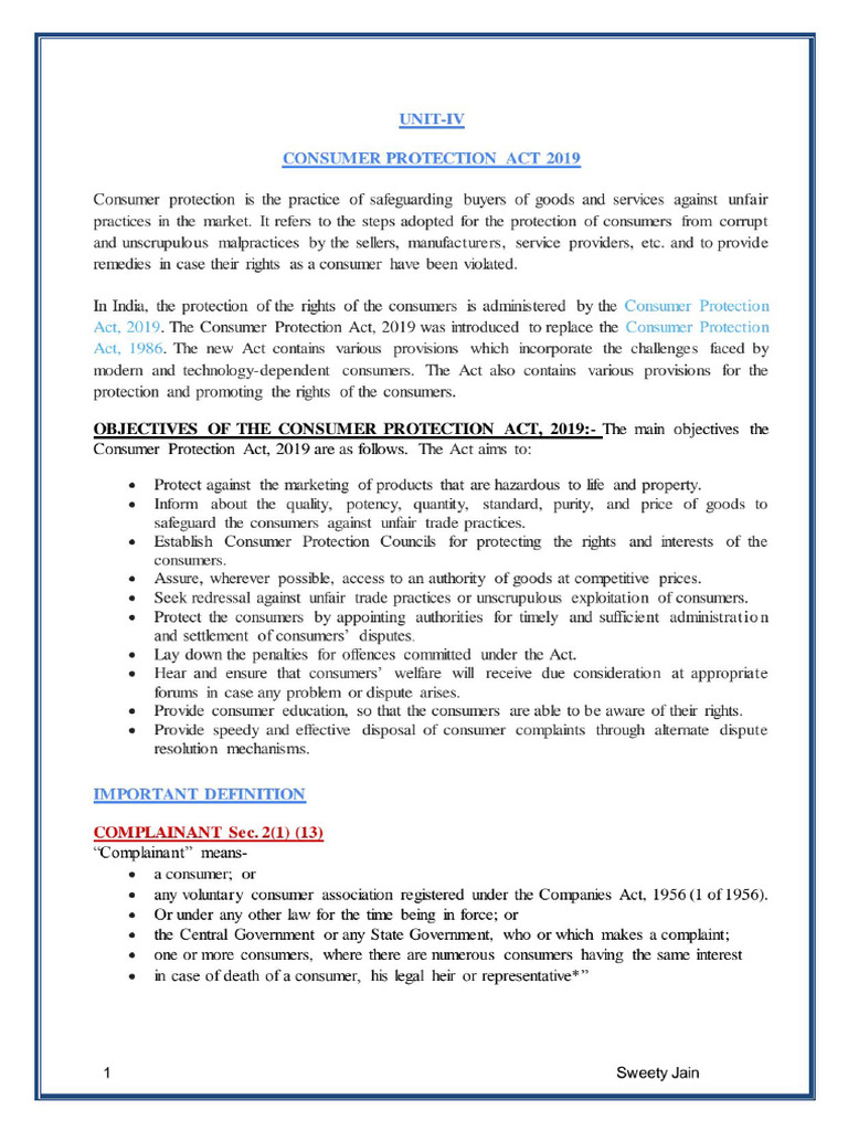 The Consumer Protection Act With Mcqs | PDF