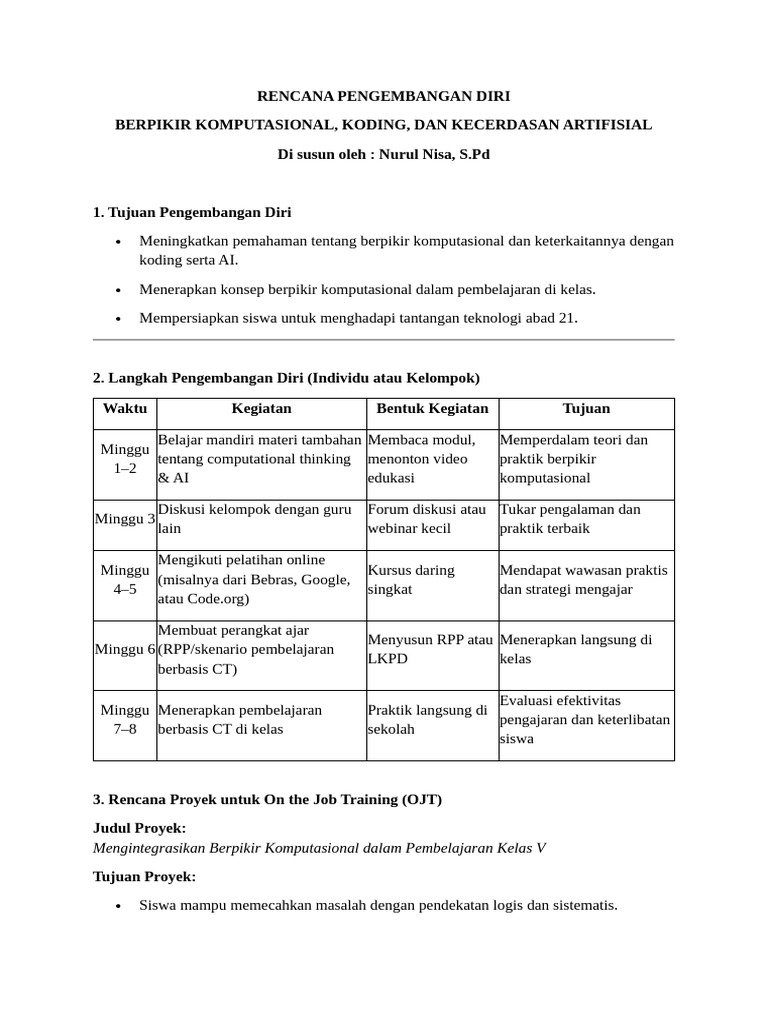 Rencana Pengembangan Diri | PDF