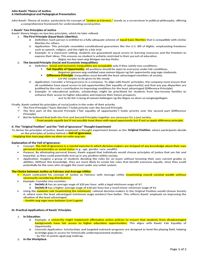 Rawls' Justice Principles Explained | PDF | Justice | Crime & Violence