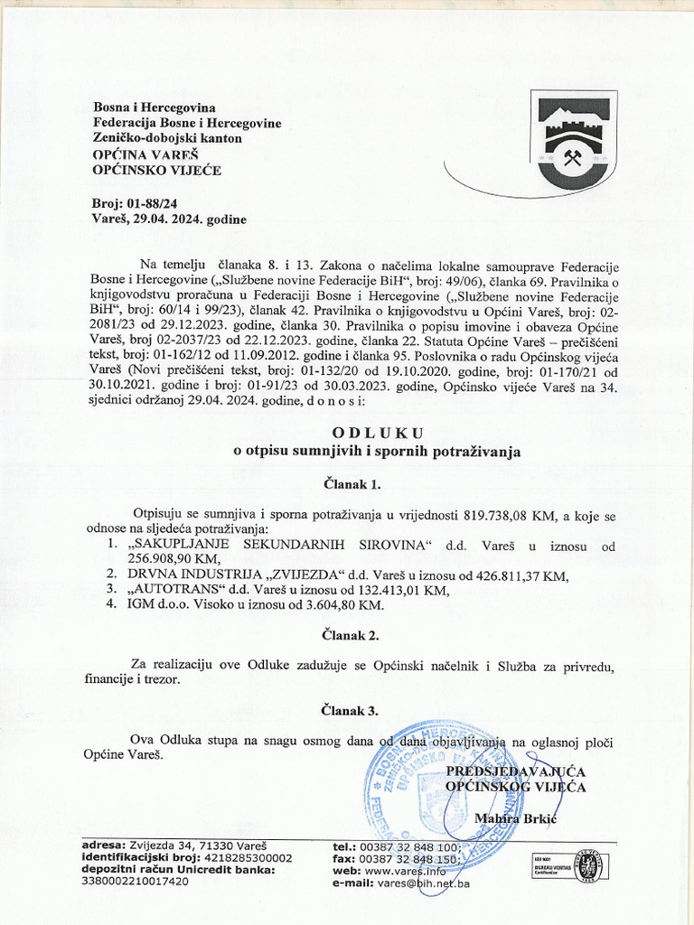 Odluka o Otpisu Sumnjivih I Spornih Potraživanja | PDF