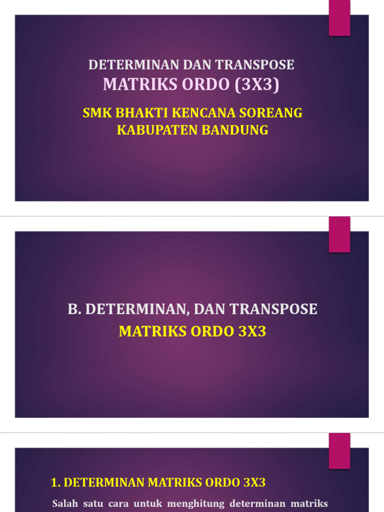 Materi Pekan Keempat - Determinan Dan Transpose Matriks 3x3 | PDF