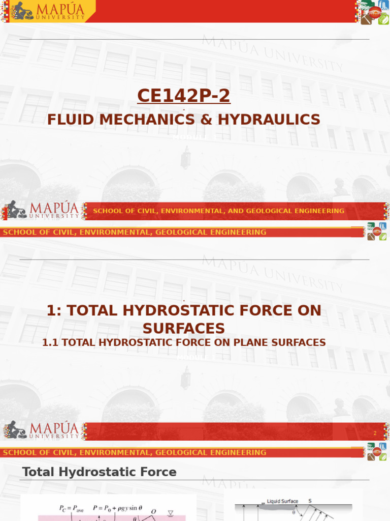 CE142P - 2. Total Hydrostatic Force On Surfaces | PDF | Buoyancy | Mechanics
