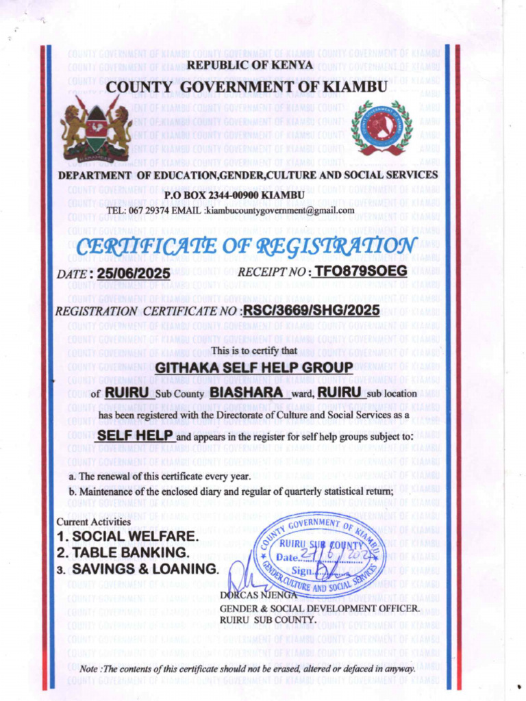 Githaka SHG Certificate | PDF