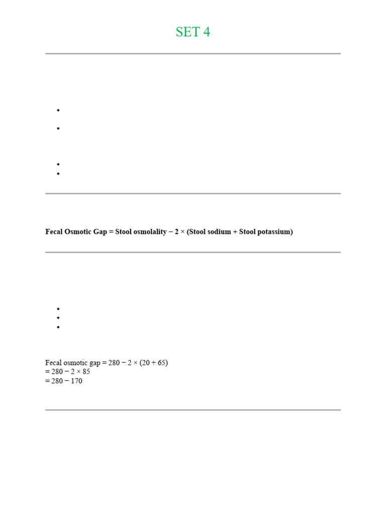 Fecal Osmotic Gap SET 4 | PDF | Cholesterol | Medical Specialties