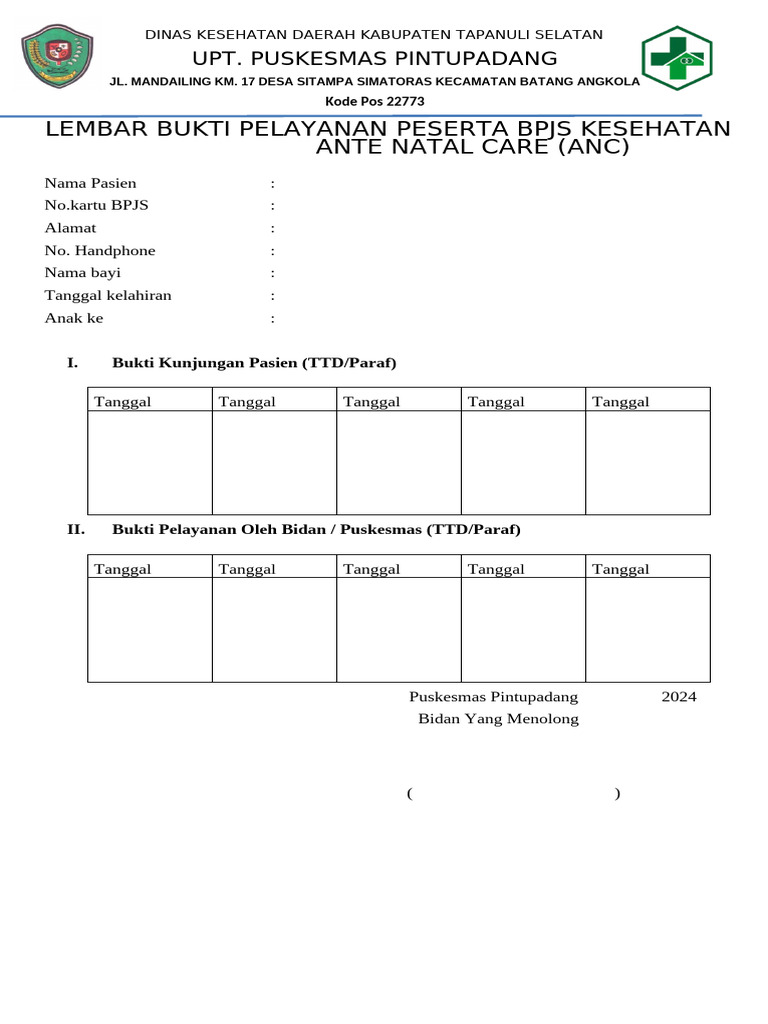 Lembar Bukti Anc Bpjs Puskesmas | PDF