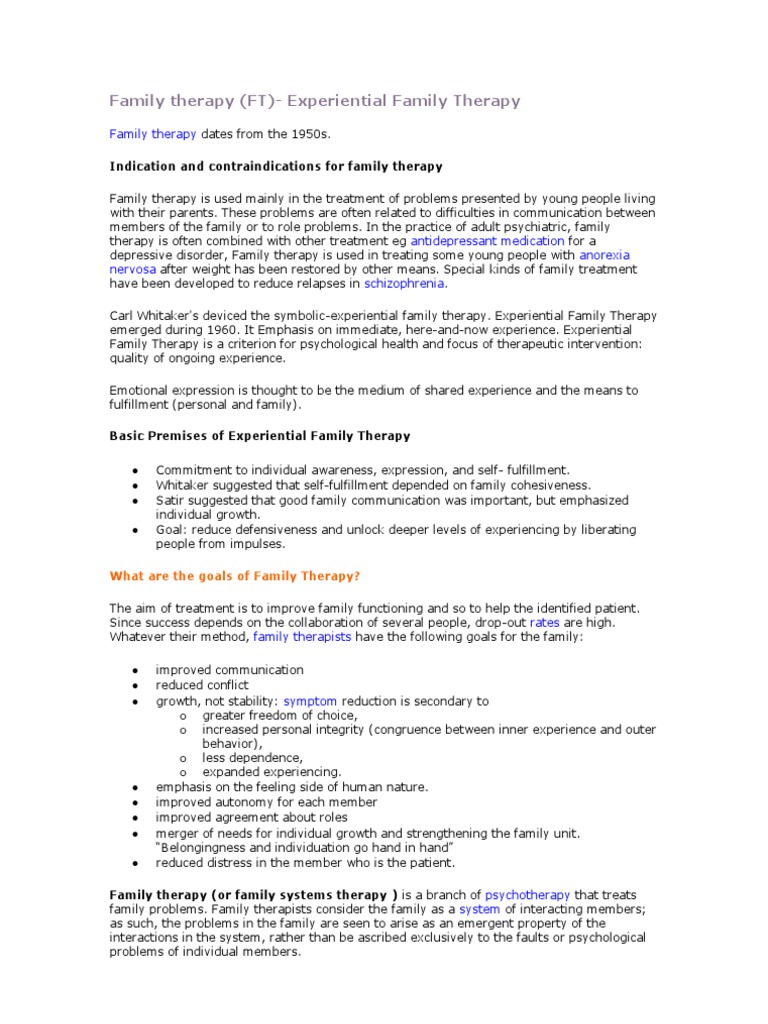 Family Therapy (FT) - Experiential Family Therapy | PDF | Family ...