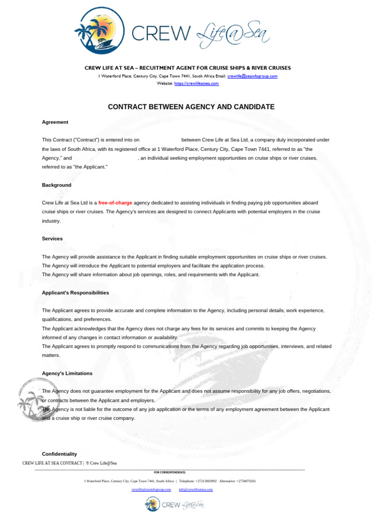 Cruise Ship Employment Contract Guide | PDF | Justice | Crime & Violence