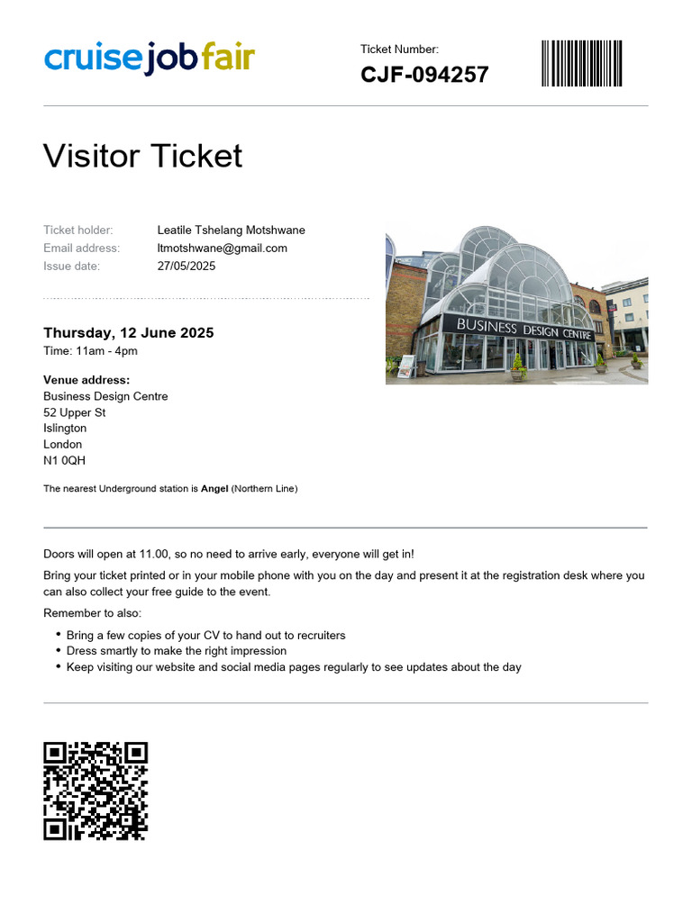 Cruise Job Fair Ticket Details | PDF