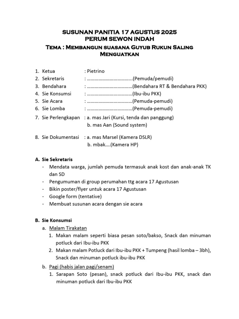 Susunan Panitia 17 Agustus 2025 | PDF