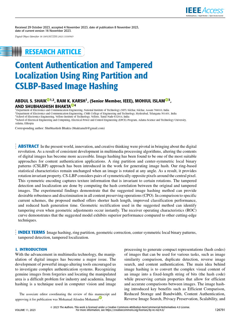 Content Authentication and Tampered Localization Using Ring Partition and CSLBP-Based Image ...