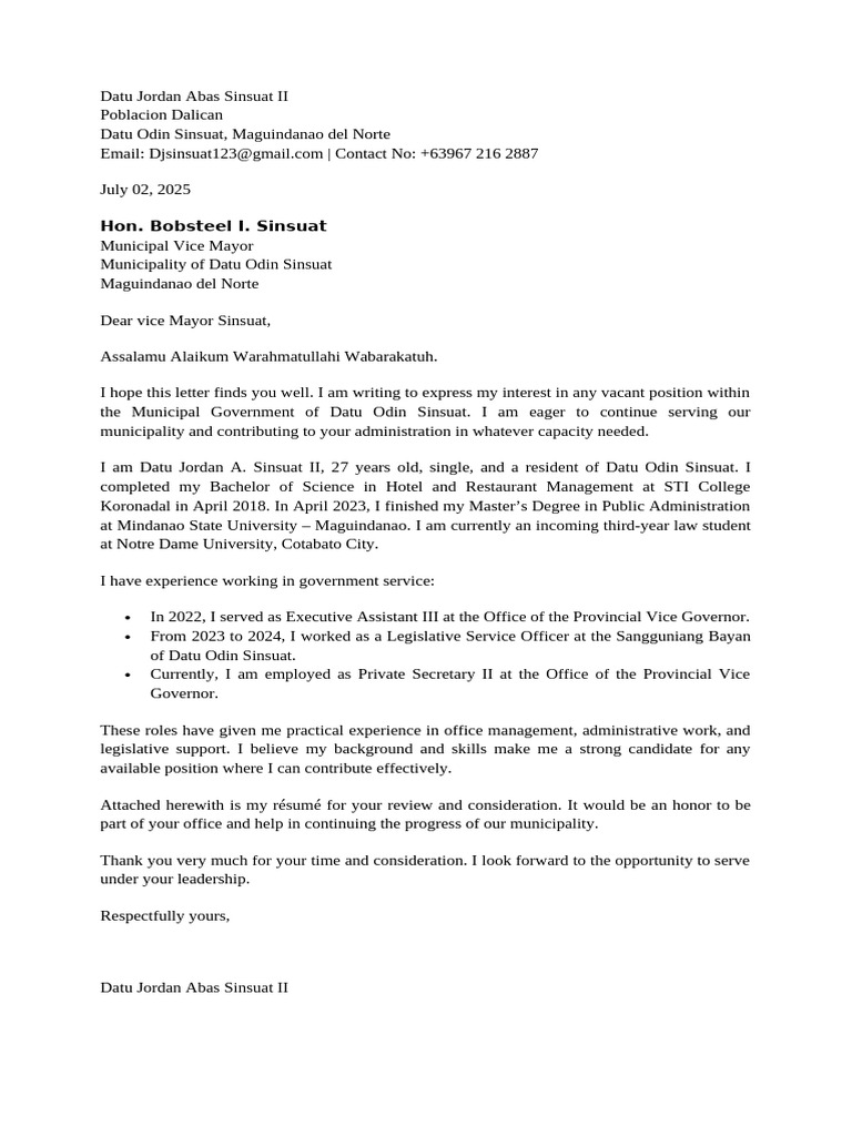 My Application Letter For Any Position | PDF