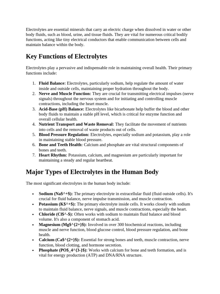 A Full Deatail About Electrolytes | PDF | Electrolyte | Human Body