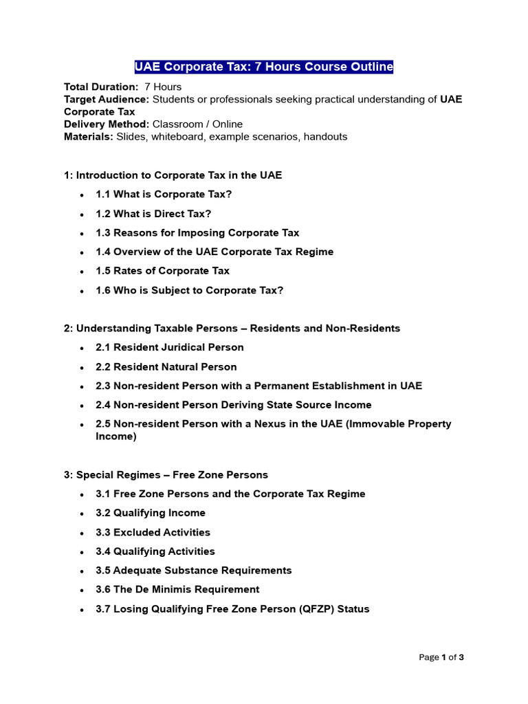 UAE Corporate Tax - Mihad Outline | PDF | Corporate Tax | Taxes