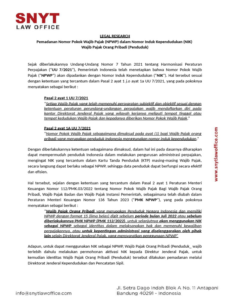 Pemadanan NPWP dan NIK di Indonesia | PDF
