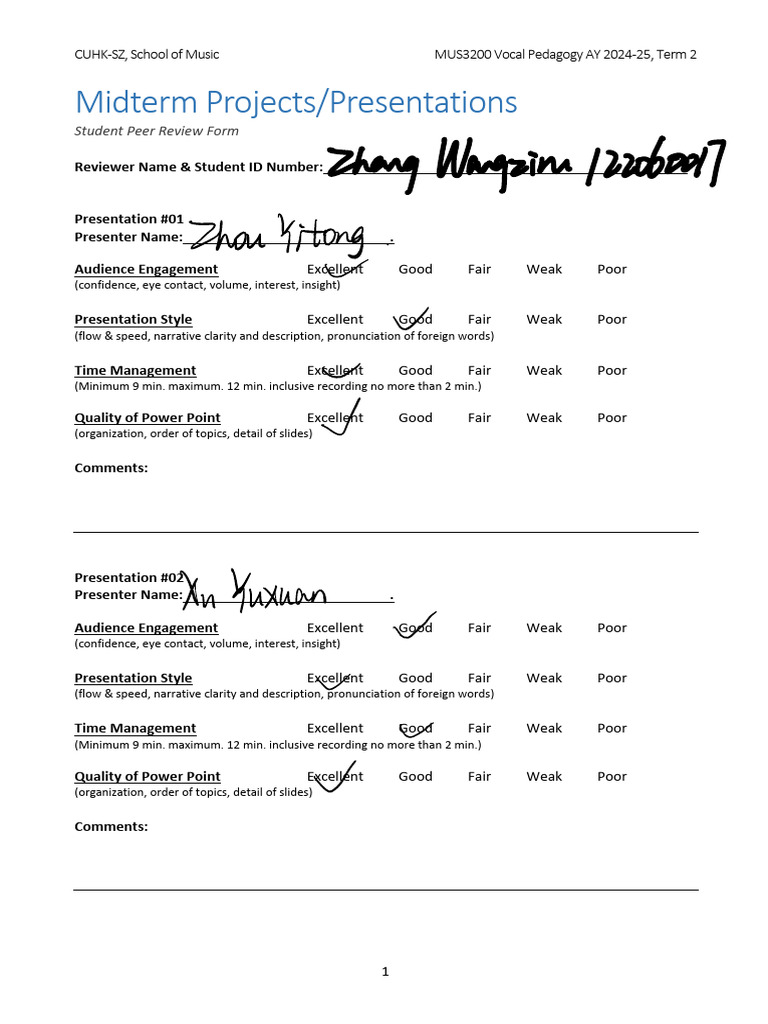 CUHK SZ+Student+Presentation+Peer+Review+Form+2025 | PDF | Human Communication | Cognition