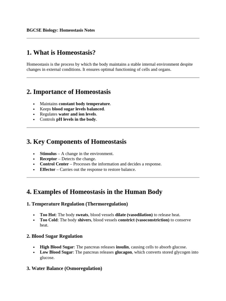 Homeostasis in Human Biology | PDF