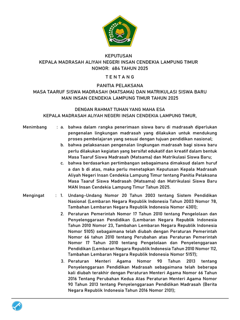 SK Panitia MATSAMA Dan MATRIKULASI 2025 (Tte) | PDF