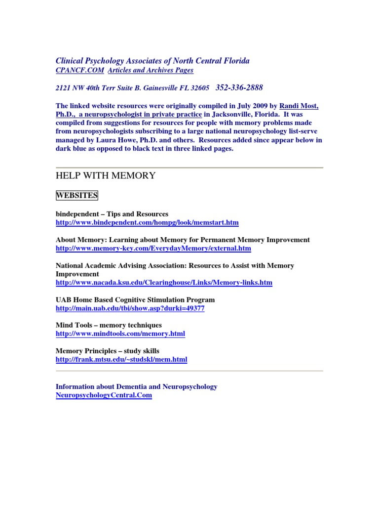 Help With Memory | PDF | Amnesia | Memory