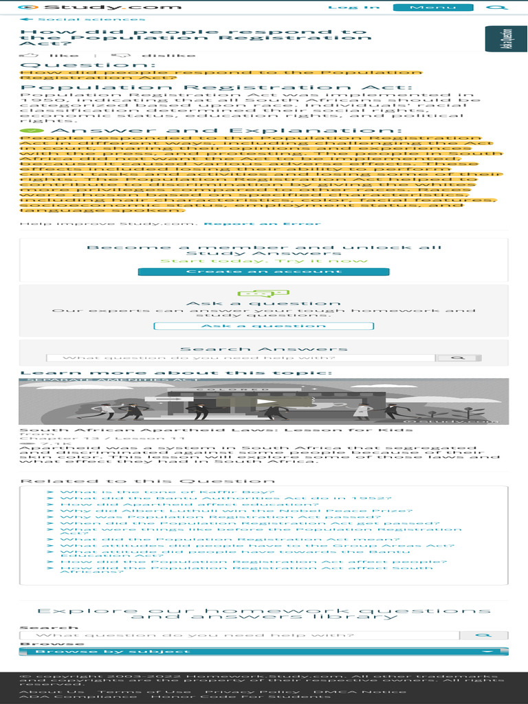 How Did People Respond To The Population Registration Act | PDF | Apartheid | Politics And Race
