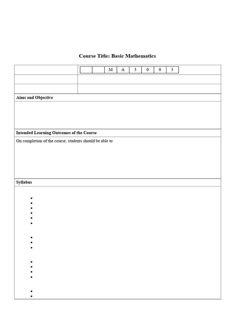 CCMA3003 Basic Mathematics - Course Docs | PDF
