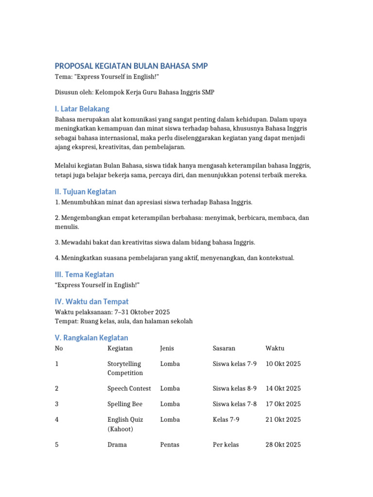 Proposal Bulan Bahasa SMP | PDF