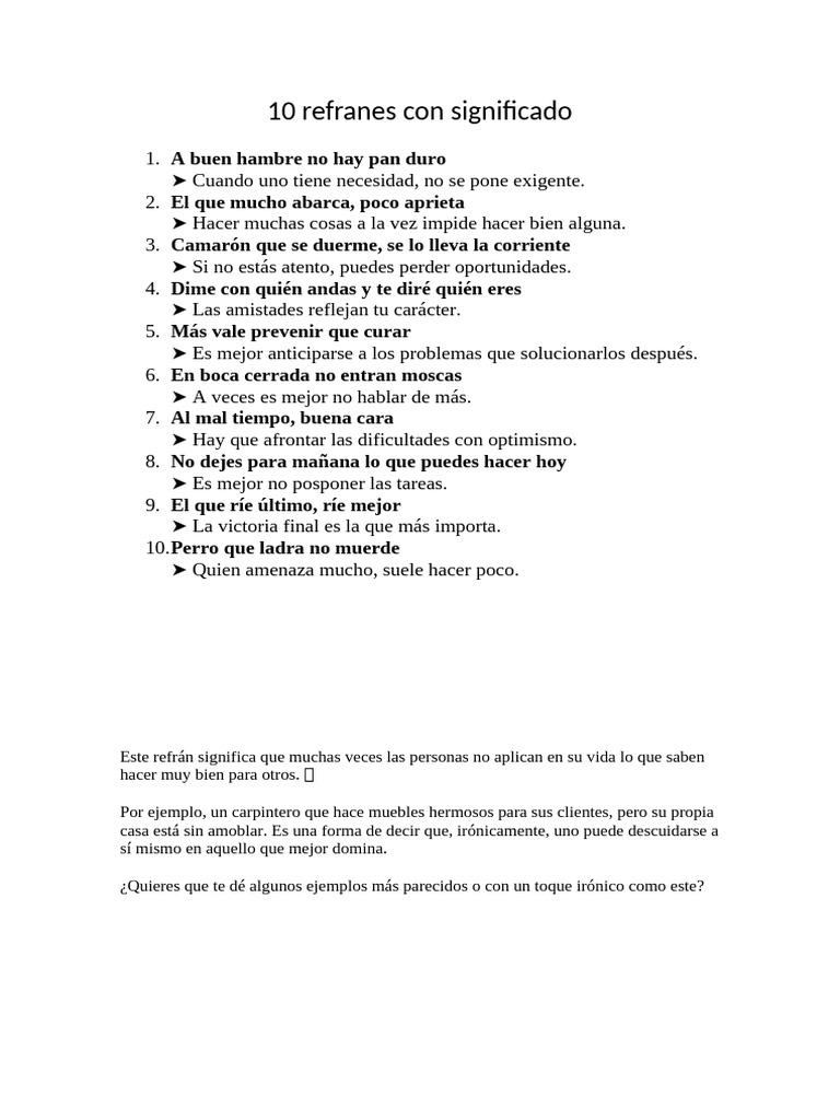 10 Refranes Con Significado | PDF