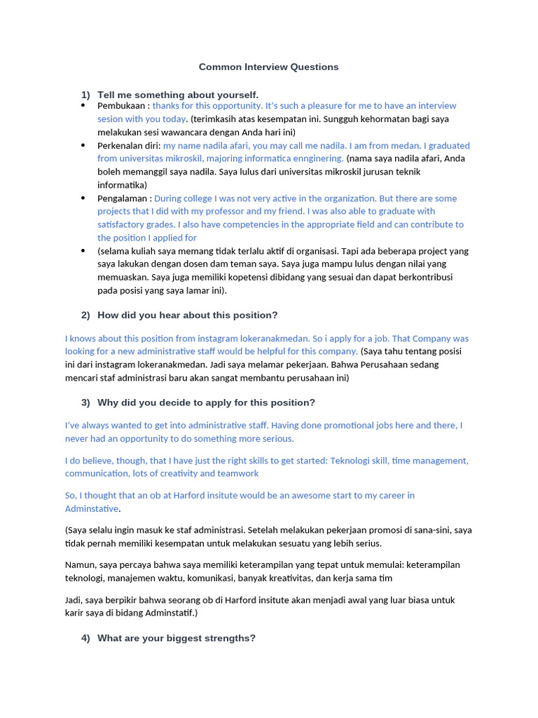 Wawancara Kerja Staf Administrasi | PDF