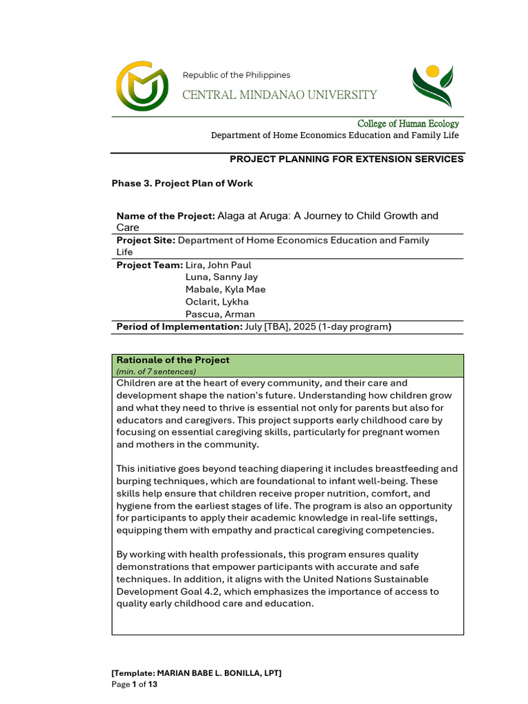 Revised G4-Project Planning | PDF | Diaper | Infants