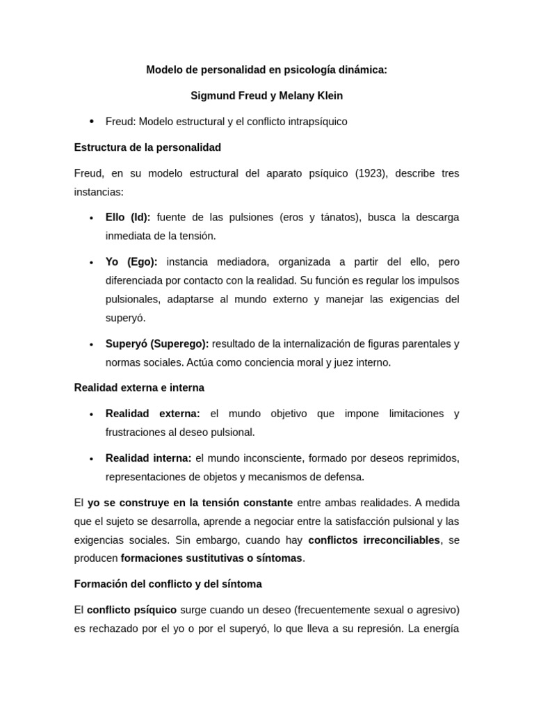 Freud y Klein: Modelos de Personalidad | PDF | Ciencias del ...