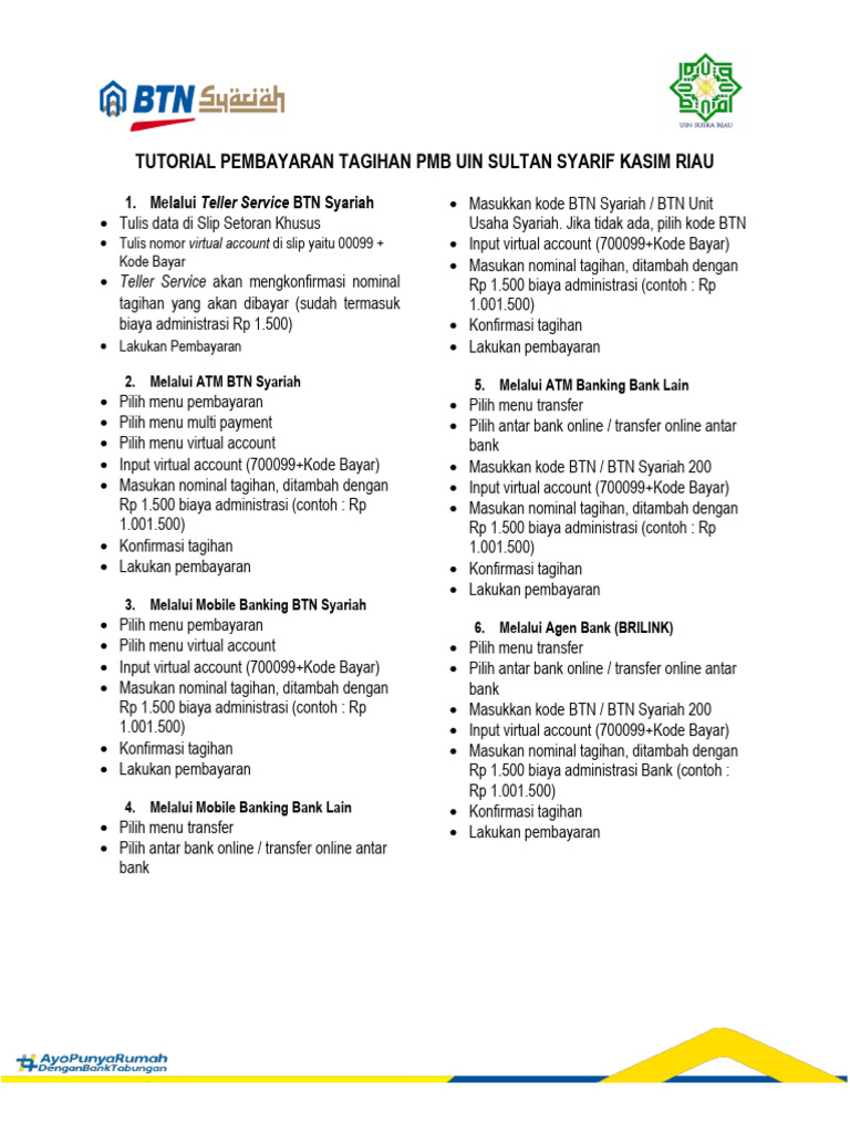 Tutorial Pembayaran PMB Uin Suska Btns | PDF