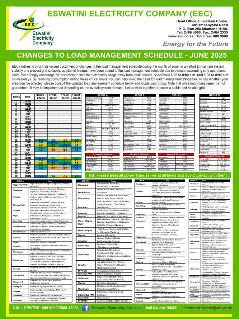 EEC Load Shedding Schedule Update 2025 | PDF | Electrical Grid ...