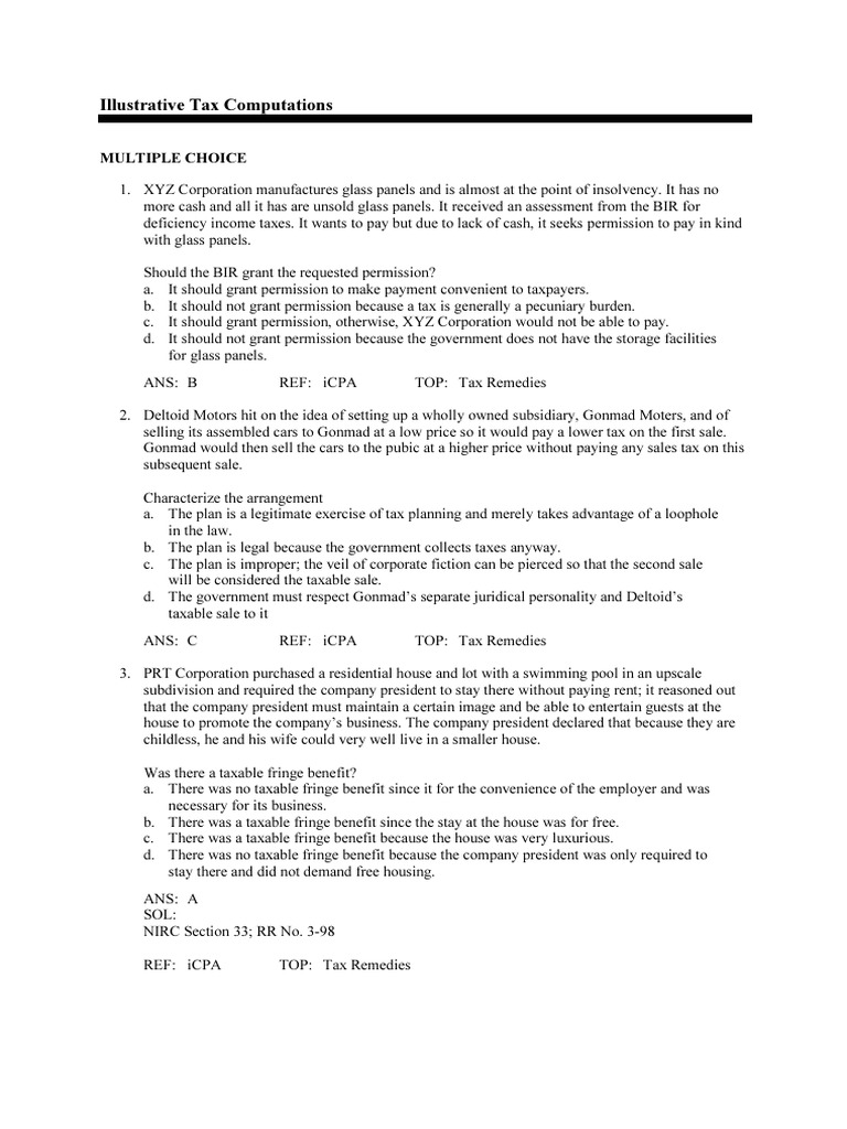Tax Computation Scenarios and Analysis | PDF | Income Tax | Estate Tax ...