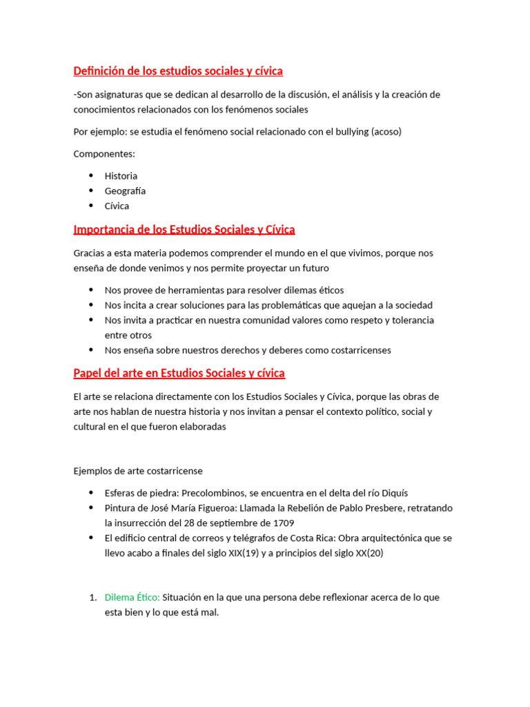 Definición de Los Estudios Sociales y Cívica | PDF | Costa Rica